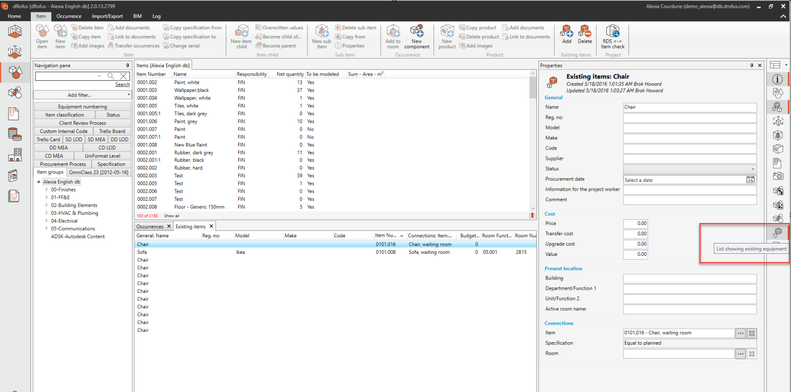 Existing Items Overview